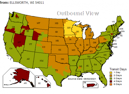 UPS Ground Map 2021 - Ellsworth Cooperative Creamery
